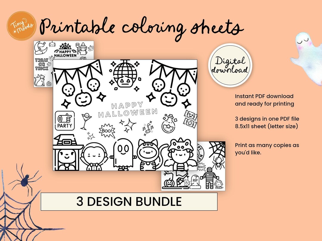 Printable Halloween Coloring Page, Party Placemat, Coloring Sheet, Kids ...