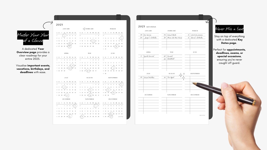 A4 2025 Printable Planner Includes Year Calendar, Key Dates & Monthly ...