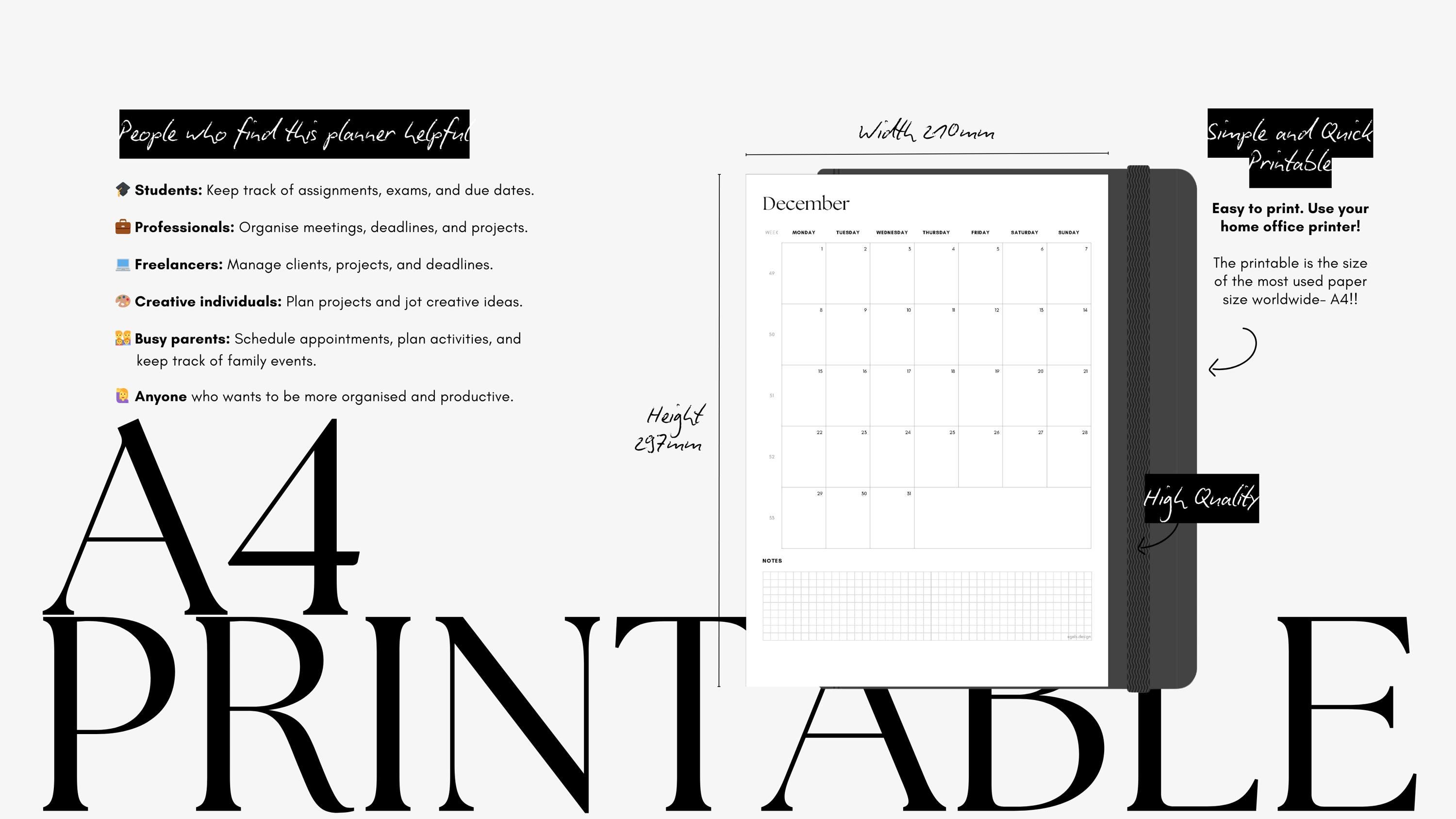 A4 2025 Printable Planner Includes Year Calendar, Key Dates & Monthly ...