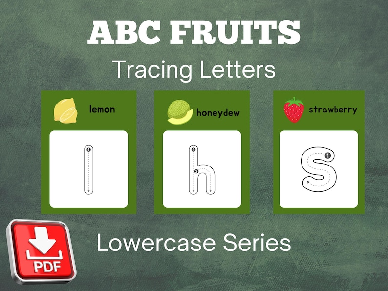 Basic Fruits: Abc Lowercase Letter Tracing Worksheets Instant PDF ...