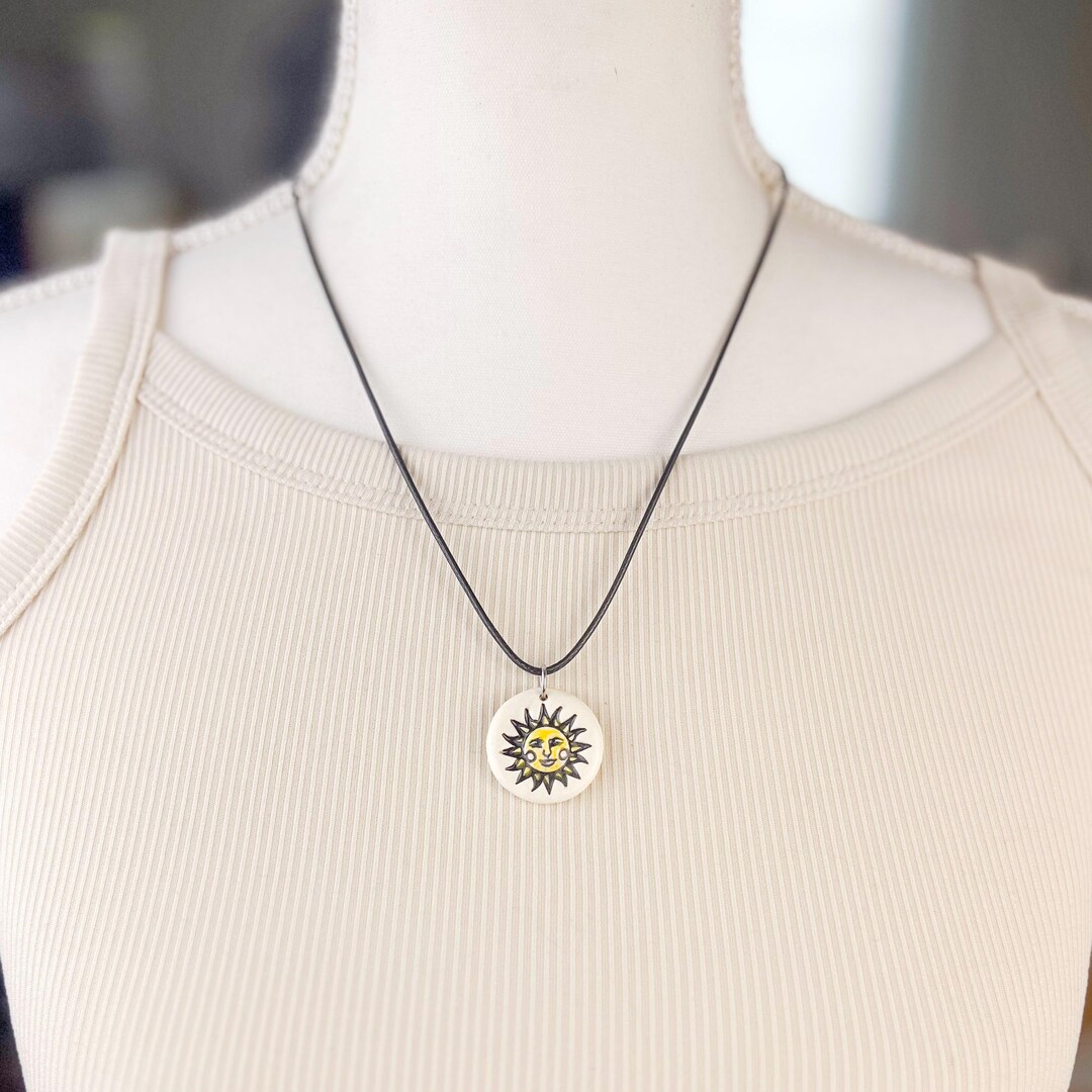 Sun Face Celestial Charms, Ceramic Sun Pendant Necklace, Sun Charm ...