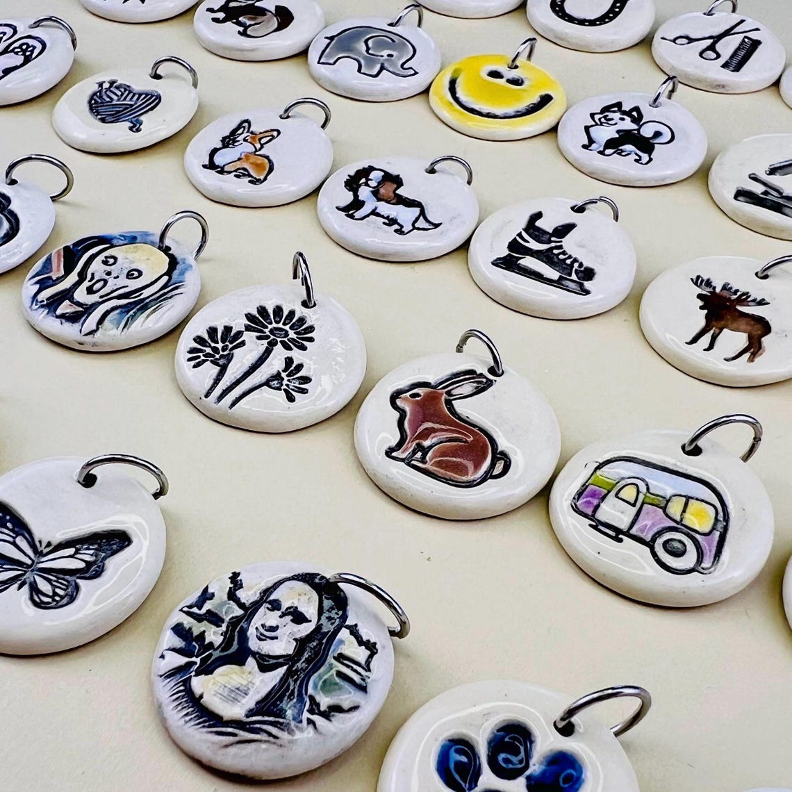 Small Ceramic Charms, Hand Painted Ceramic Charm Small Clay Pendant ...