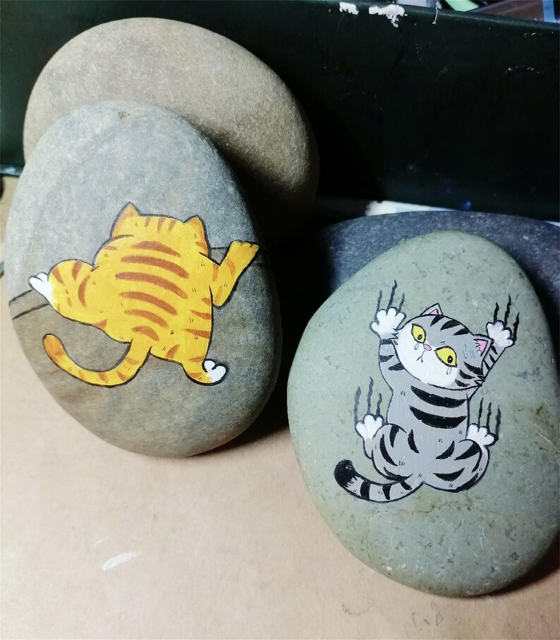 Hand-painted Cat Stone Art Unique Decorative Rock Perfect Gift for Cat ...
