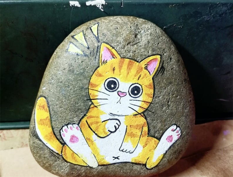 Hand-painted Cat Stone Art Unique Decorative Rock Perfect Gift for Cat ...