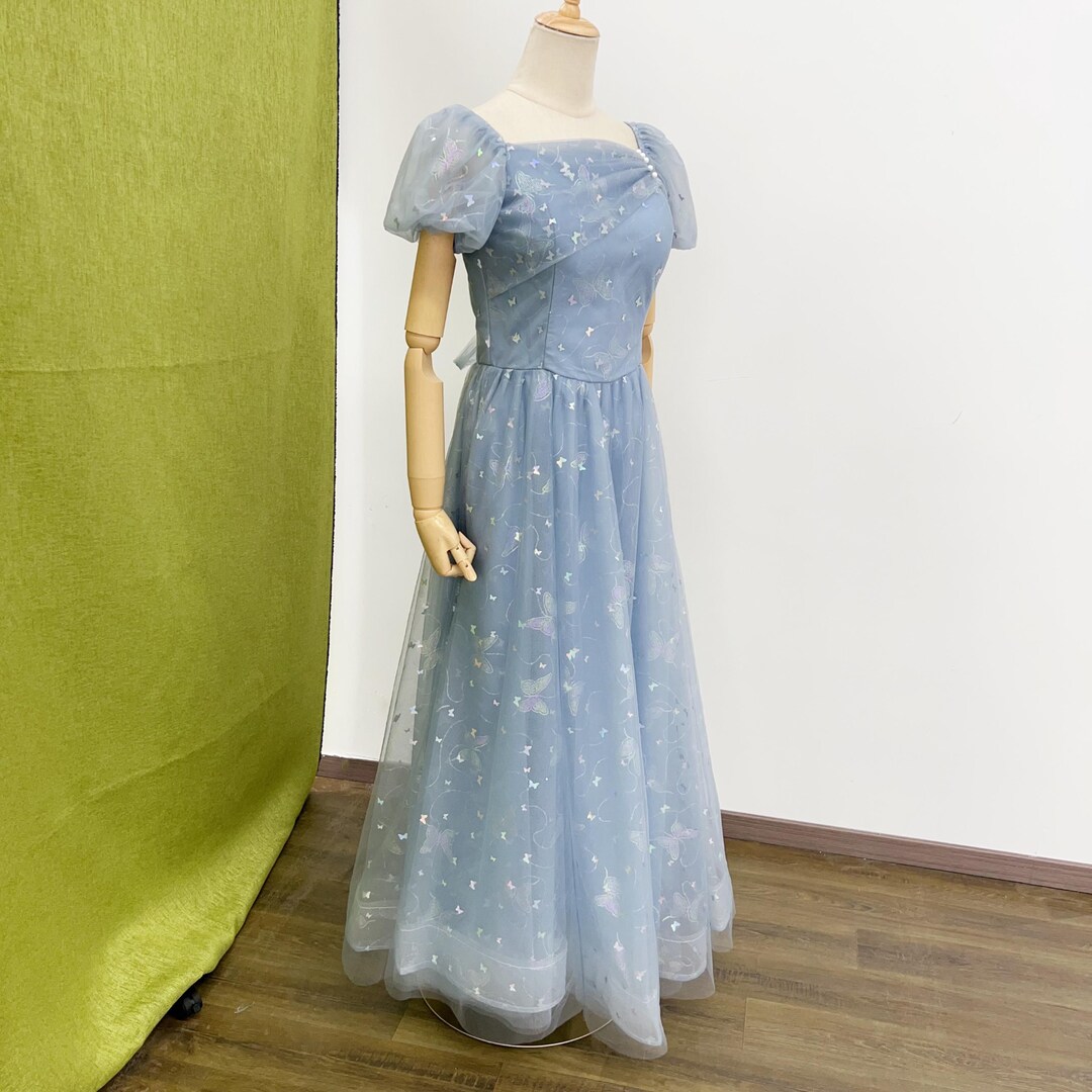 Dusty Blue Prom Dress,butterfly Sequins Prom Gown Ankle,senior Prom ...