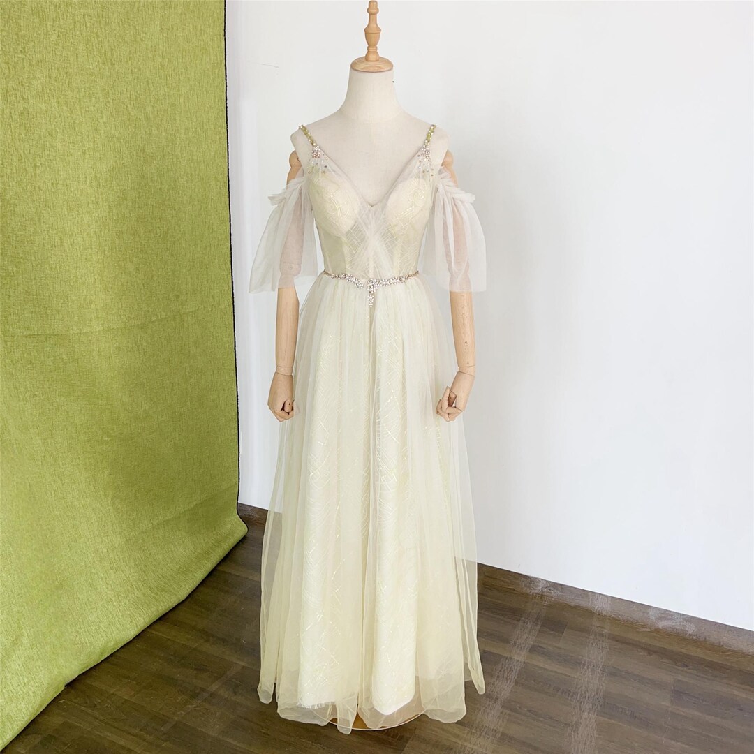 Light Green Deep V Prom Dress,ruffle Sleeves Prom Gown Floor,senior ...