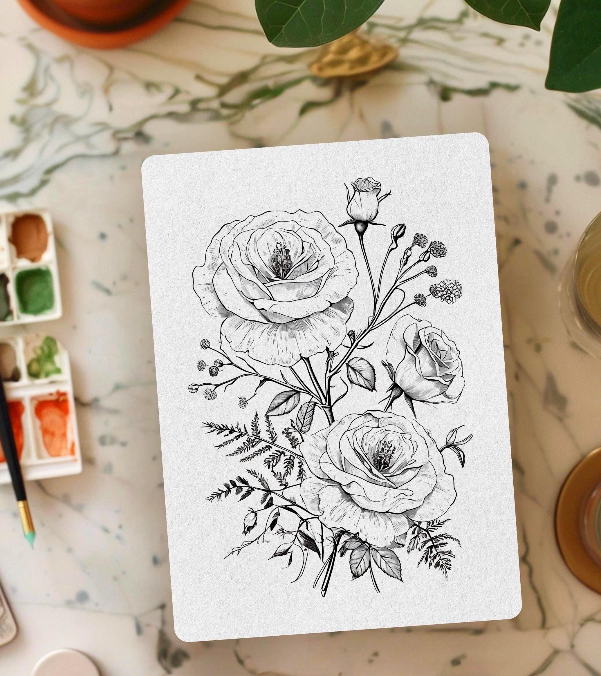Flower Coloring Pages, 10 Hand-drawn Watercolor Pages, Instant Download ...