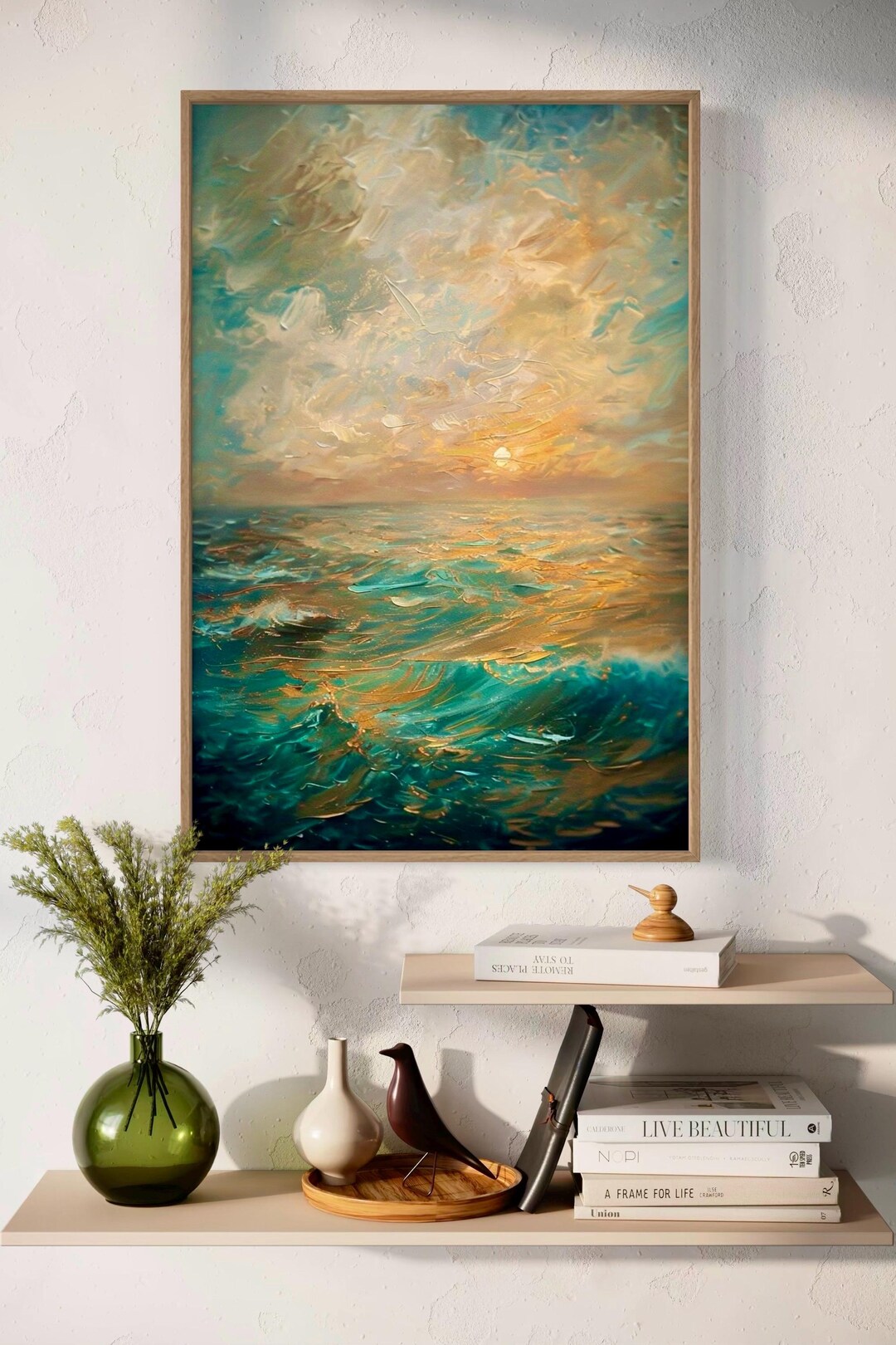 Ocean Sunset Poster, Coastal Nautical Wall Art Decor, Matte Beach House ...