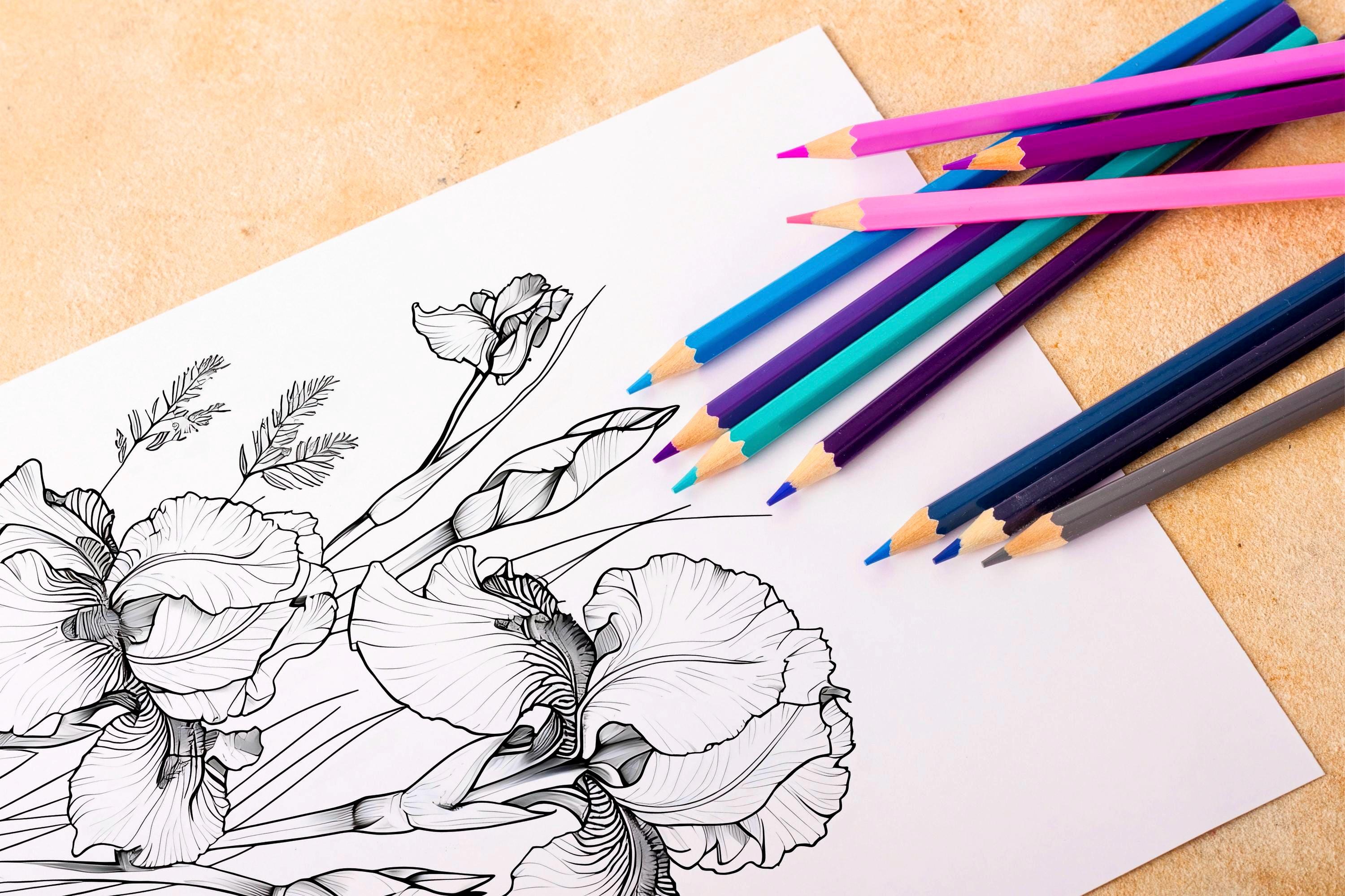 Flower Coloring Pages, 10 Hand-drawn Watercolor Pages, Instant Download ...