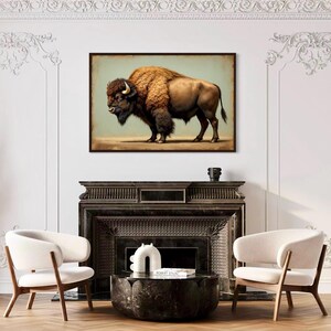 American Bison Art Print, Rustic Wildlife Vintage Buffalo Poster ...