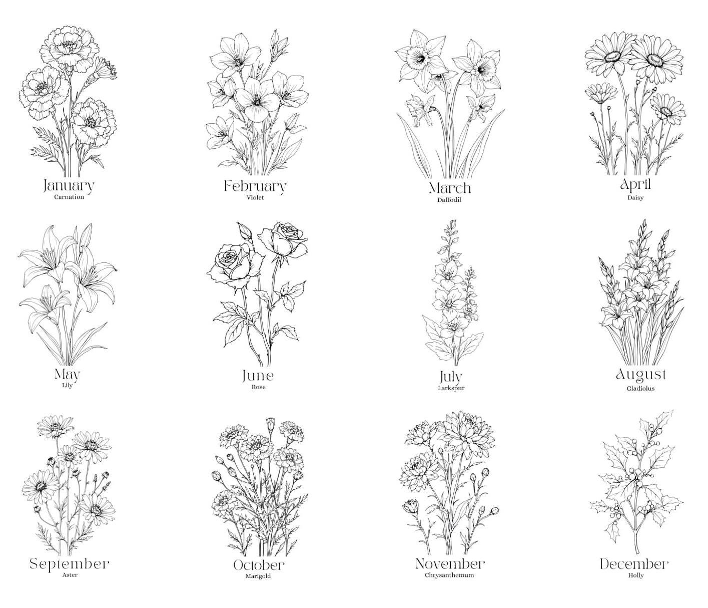 Birth Month Flower Coloring Pages: Watercolor Floral Art (PDF) - Etsy