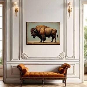 American Bison Art Print, Rustic Wildlife Vintage Buffalo Poster ...