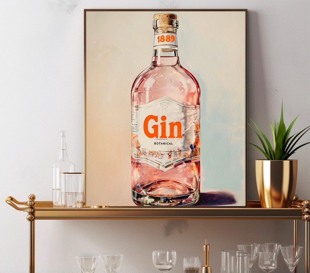 Gin Wall Art, Retro Home Decor, Kitchen Wall Art, Livingroom Decor, Bar ...