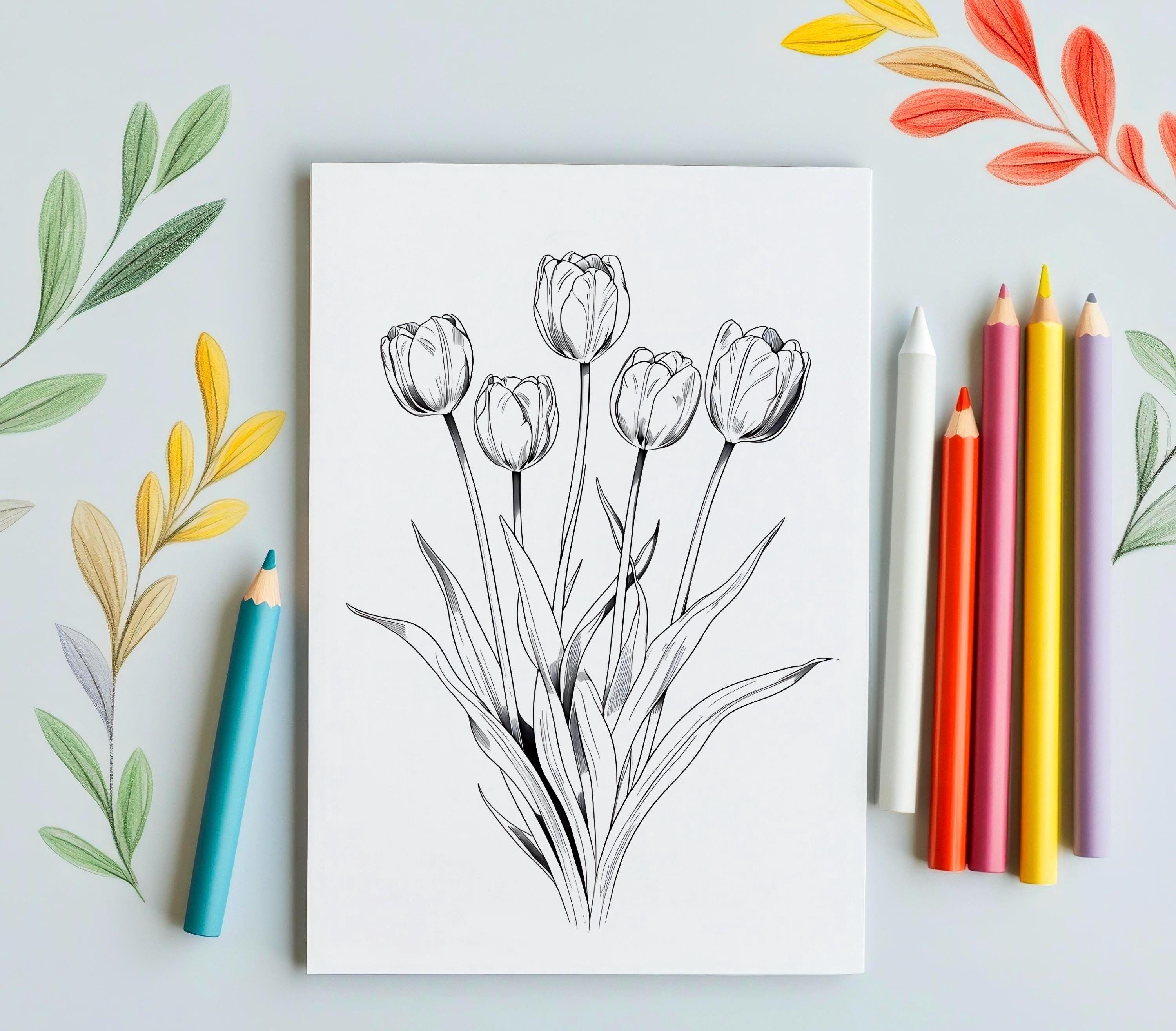 Flower Coloring Pages, 10 Hand-drawn Watercolor Pages, Instant Download ...