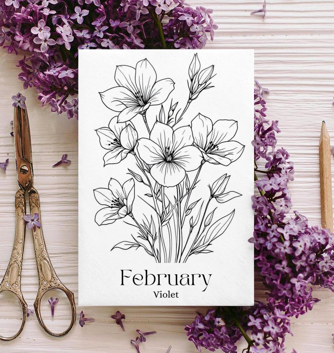 Birth Month Flower Coloring Pages: Watercolor Floral Art (PDF) - Etsy