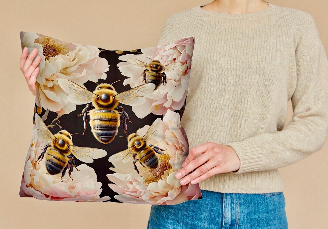 William Morris Bee Pillow, Bumble Bee Floral Throw Pillow, Faux Suede ...
