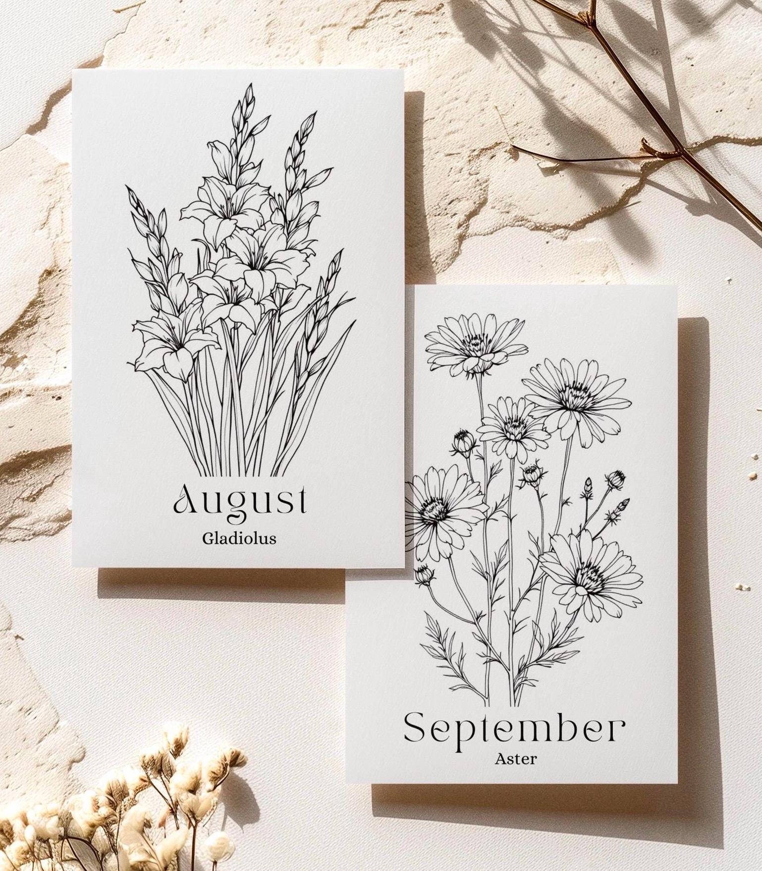 Birth Month Flower Coloring Pages: Watercolor Floral Art (PDF) - Etsy