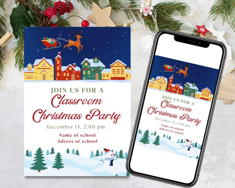 Classroom Christmas Party Invitation School Christmas Celebration ...