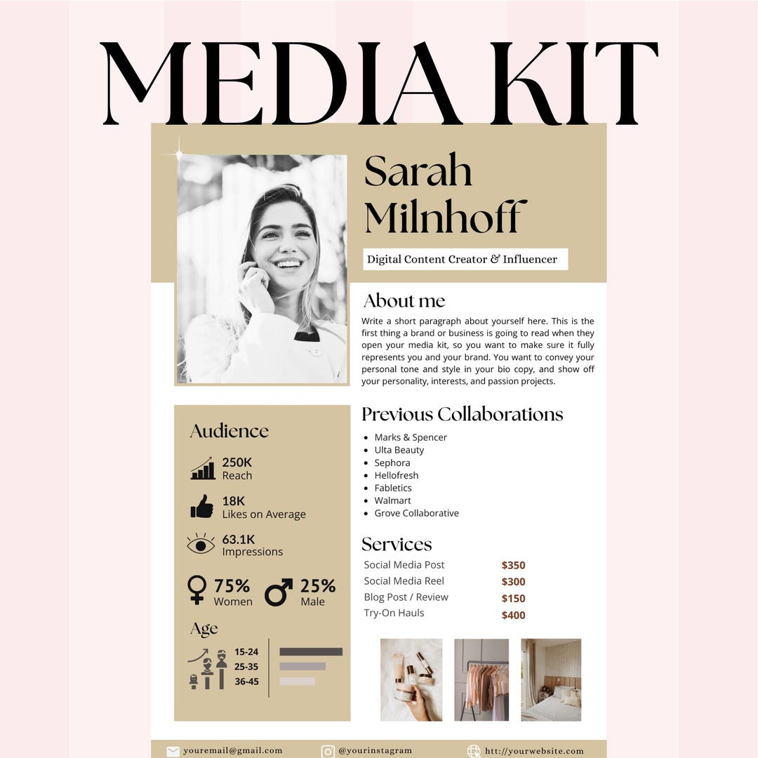 One Page Media Kit Template – Editable Canva Social Media Kit for ...