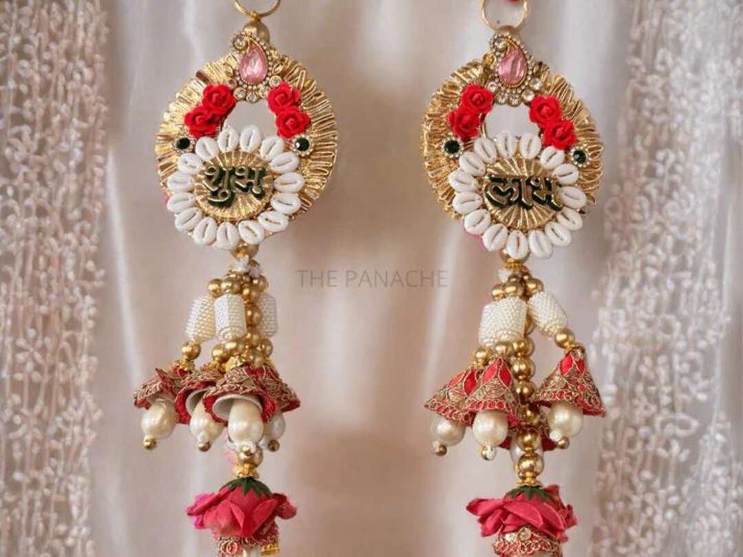 Pink Flower Mini Cone With Golden Beads Kodi Subh Labh Decoration for ...