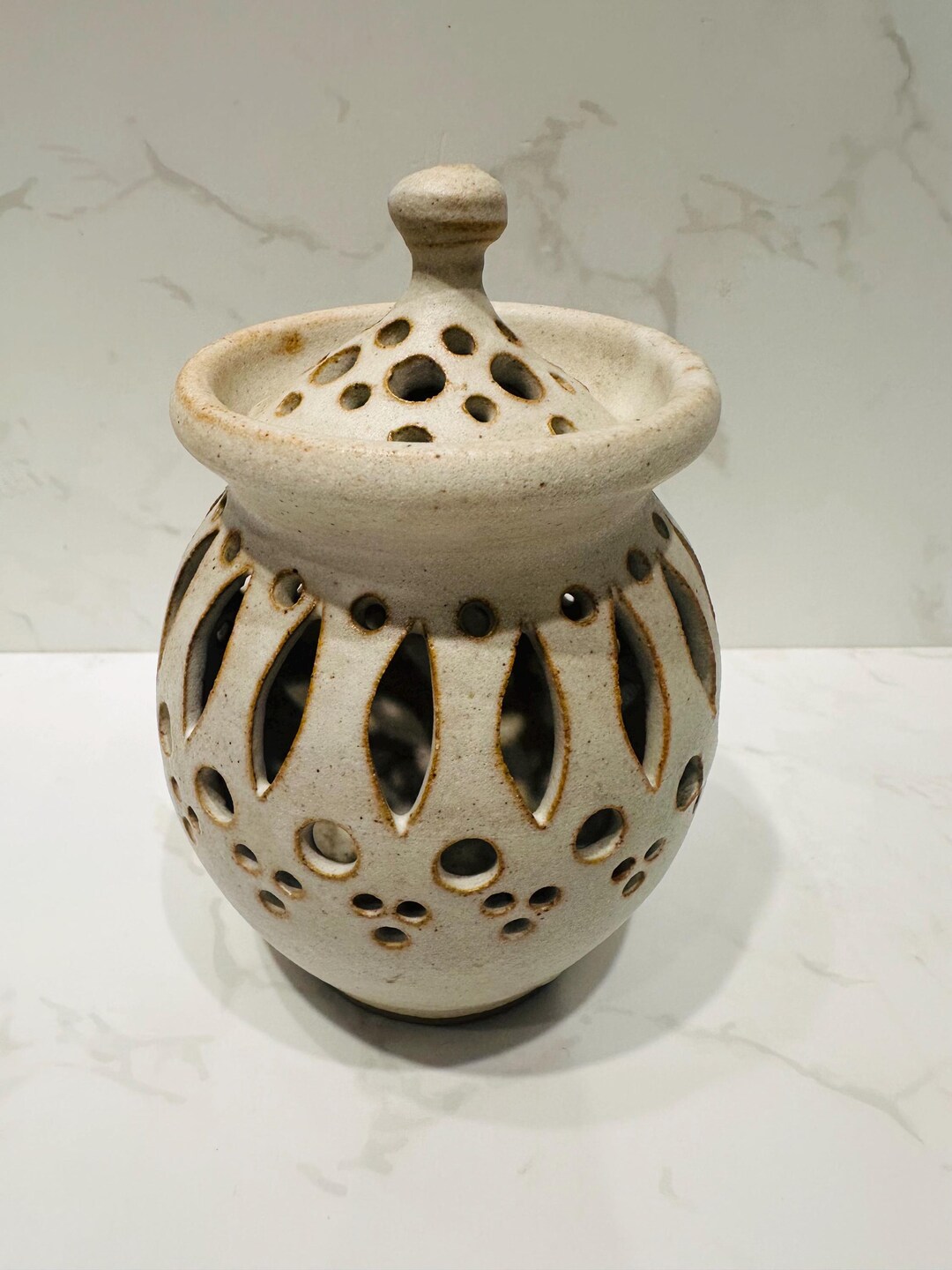 Studio Created Intricate Detailed Stoneware Jar With Lid Holds Tea Light Candle - Etsy
