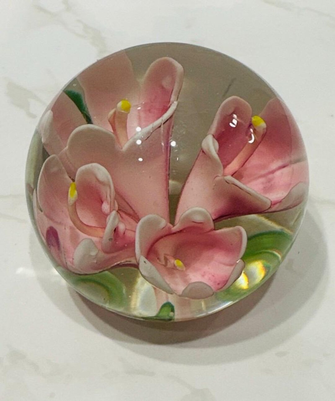 Vintage Glass Pink Flower Paperweight - Etsy