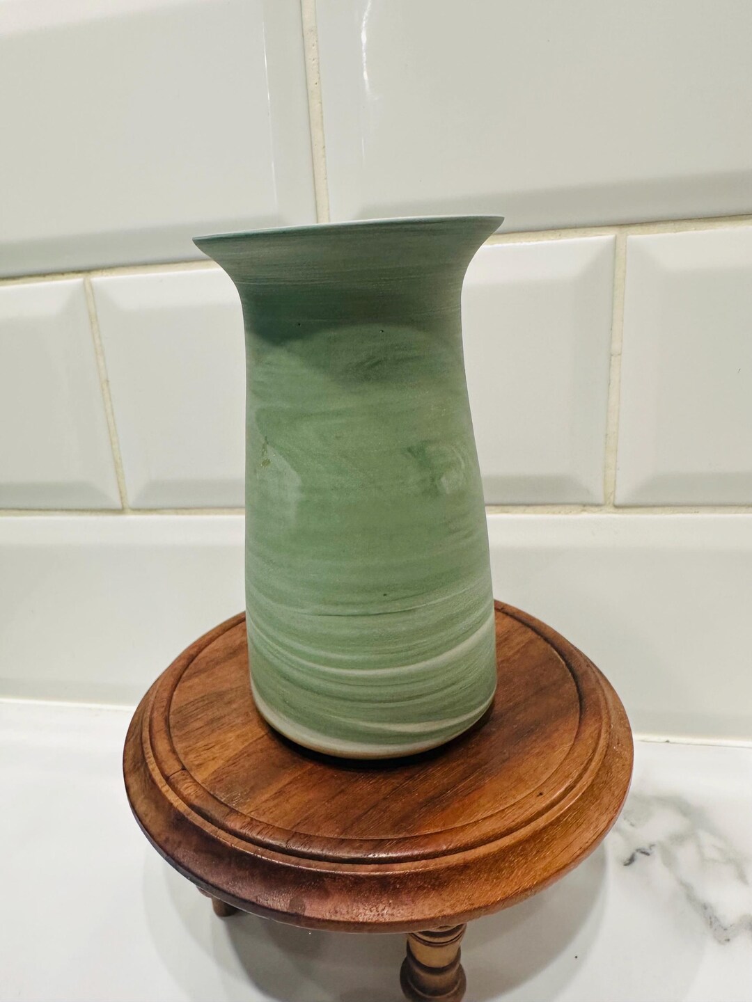Studio Pottery Vase, Green Swirl Ceramic, Hand Thrown - Etsy
