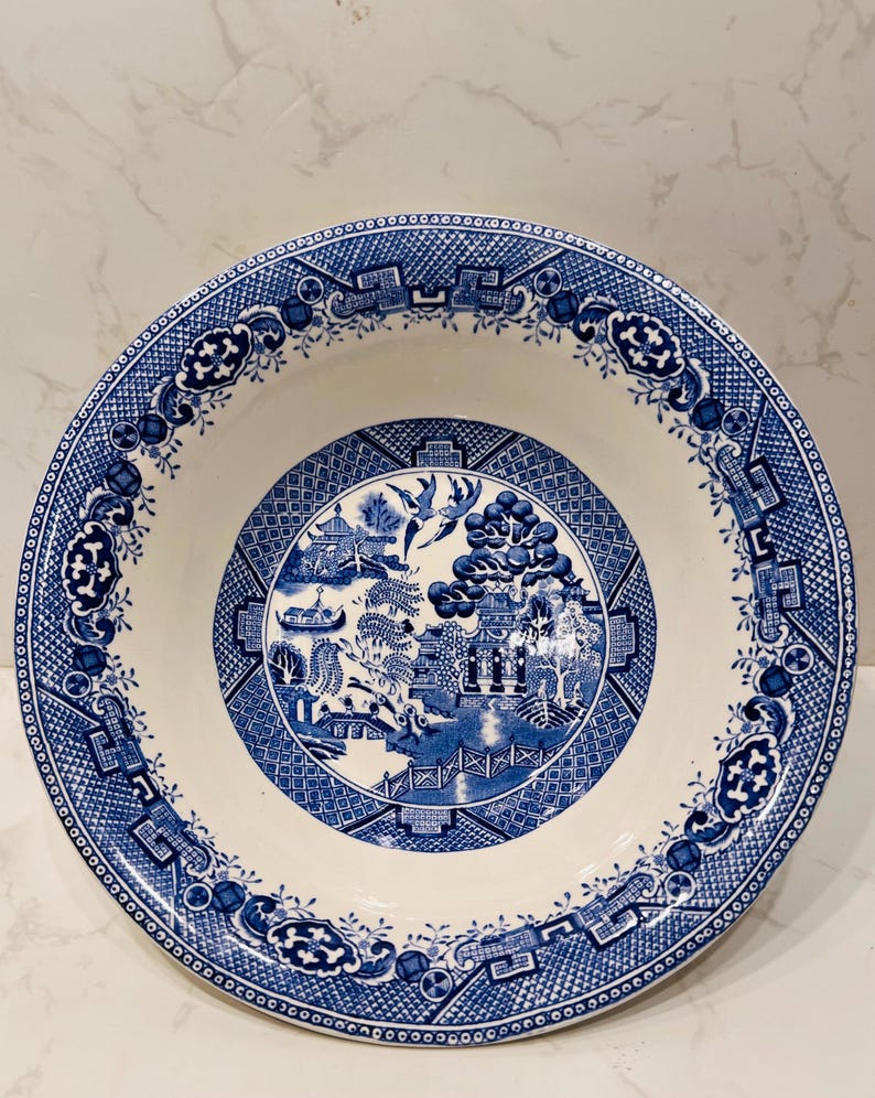Vintage British Anchor Pottery Blue Willow Transferware Large Serving ...