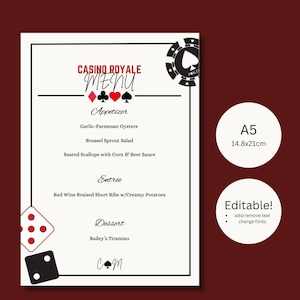 Casino Theme Party Dinner Menu Printable Digital Download Template - Etsy