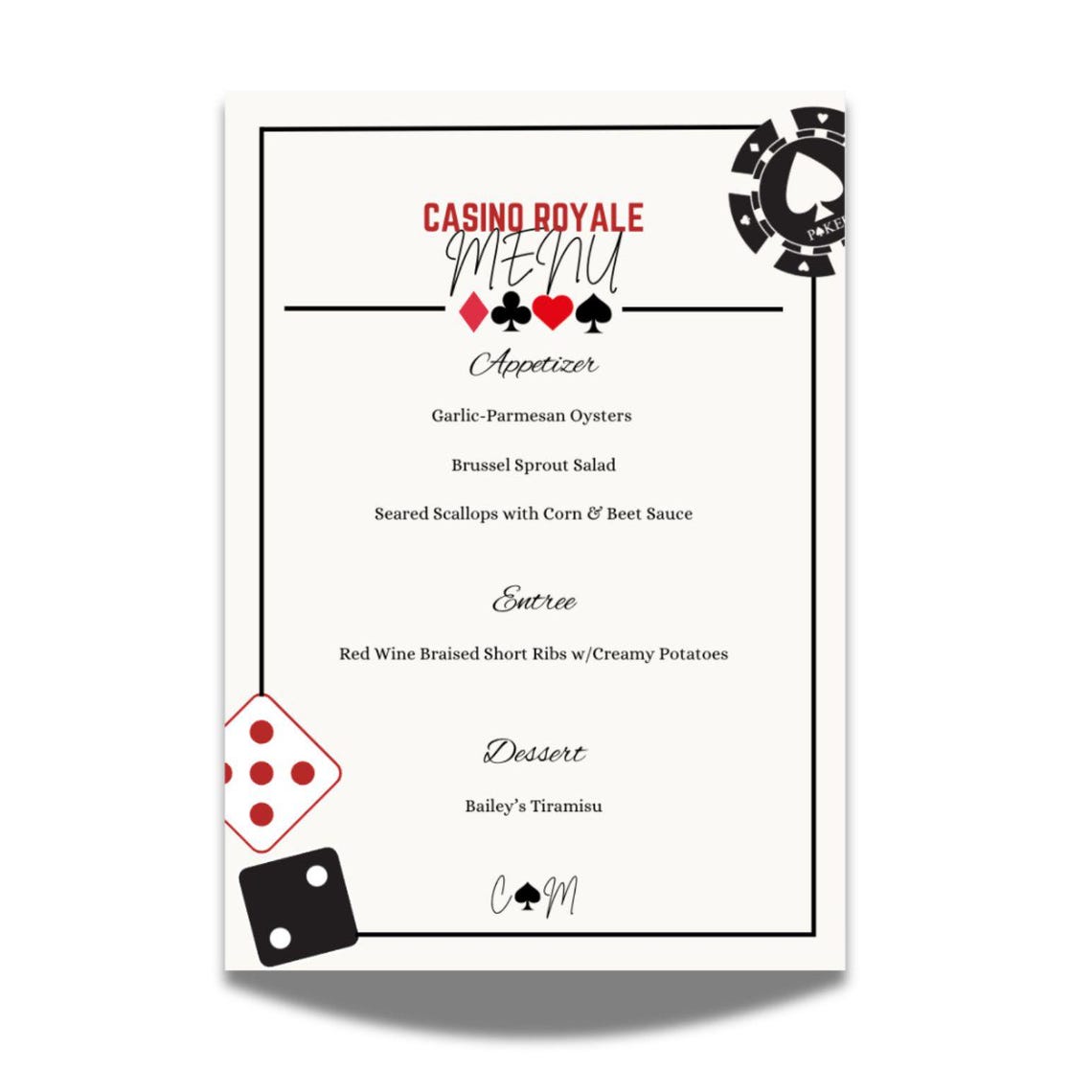 Casino Theme Party Dinner Menu Printable Digital Download Template - Etsy