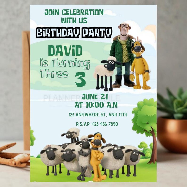 Kids Birthday Invitation, Sheep Birthday Invitation, Shaun Sheep ...
