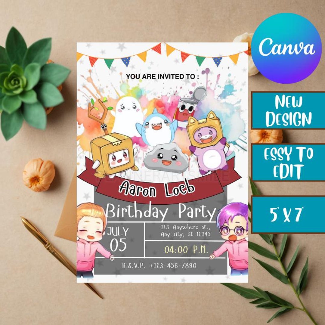 Lankybox Birthday Invitation, Lankybox Birthday, Lankybox Invitation ...