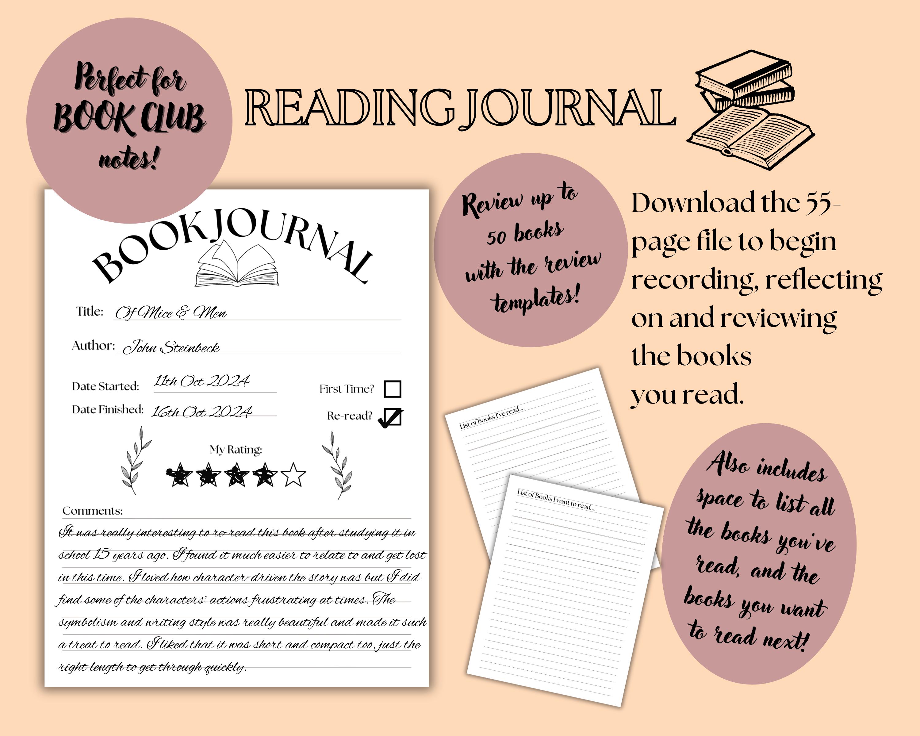 Reading Journal Printable - Etsy