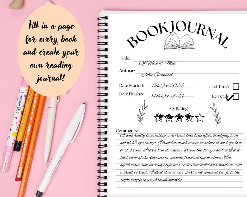 Reading Journal Printable - Etsy