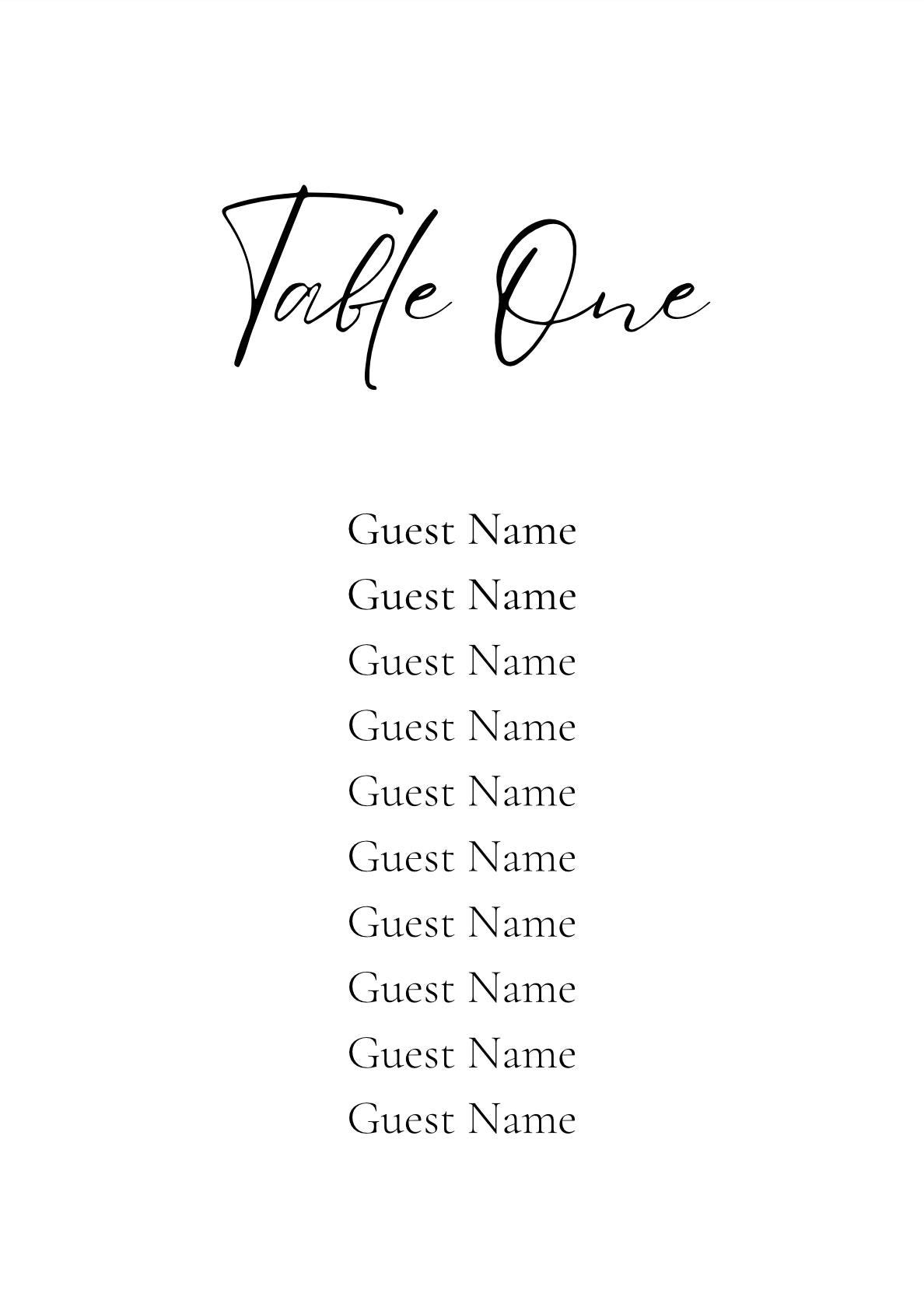 Guest List, Seating Chart, Template, Wedding, Customizable, Classic ...
