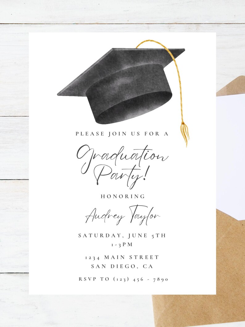 Graduation Cap Party Invite Template, Class of 2025, Minimalist Modern ...