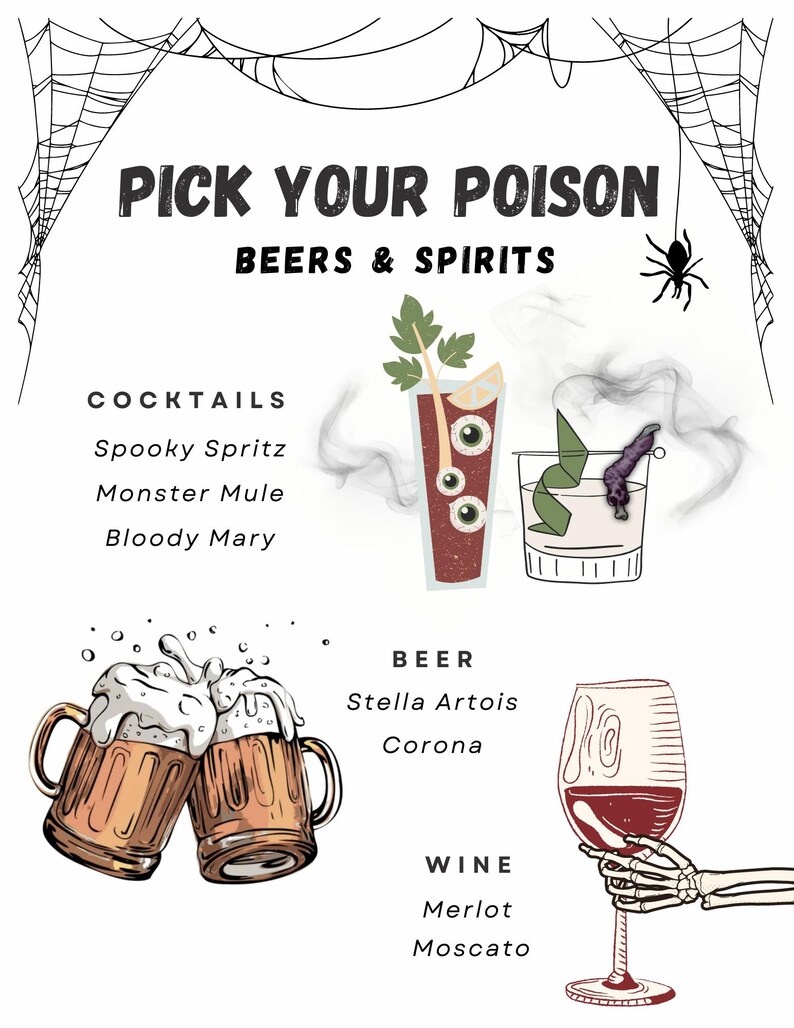Halloween Bar Menu Sign Template, Pick Your Poison, Birthday ...