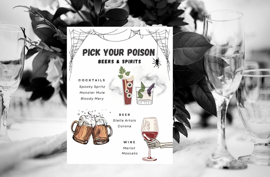 Halloween Bar Menu Sign Template, Pick Your Poison, Birthday ...
