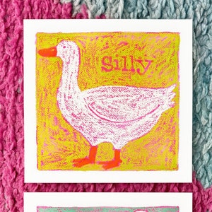 Silly Goose Oil Pastel Art Print | Modern Design | Quirky Funny Wall ...