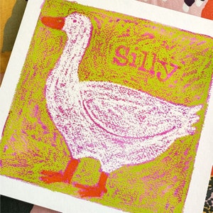 Silly Goose Oil Pastel Art Print | Modern Design | Quirky Funny Wall ...