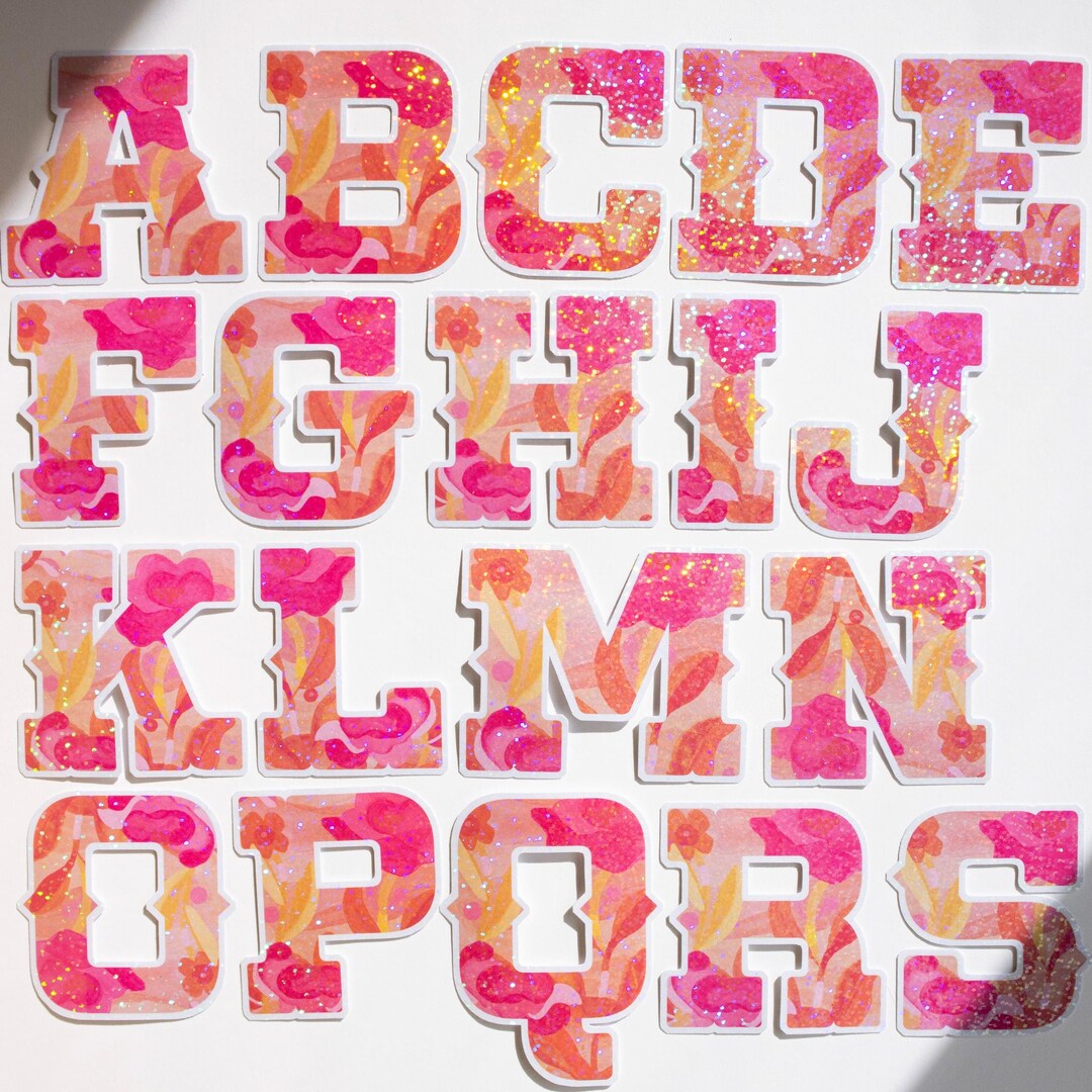 Pink Glitter Alphabet Initial Vinyl Stickers. Original Arty Pattern ...