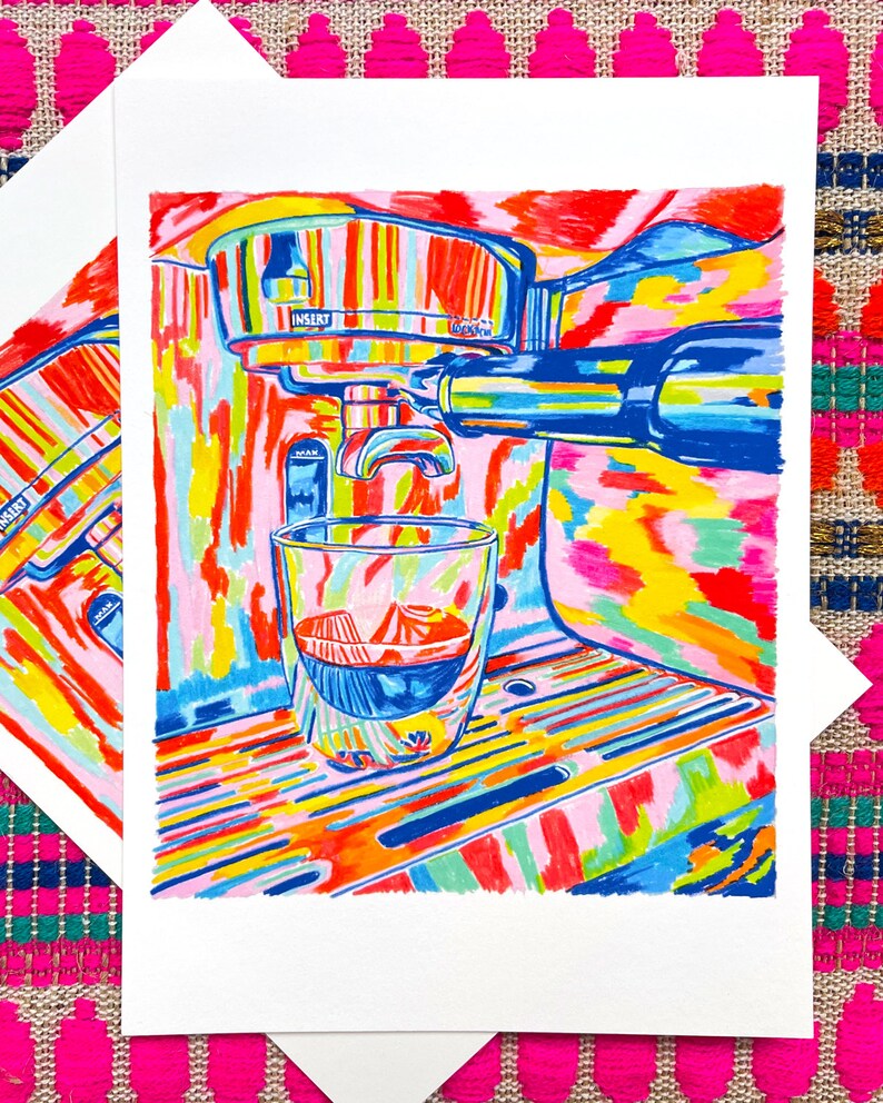 Trippy Coffee Art Print Original Rainbow Psychedelic Drawing - Etsy