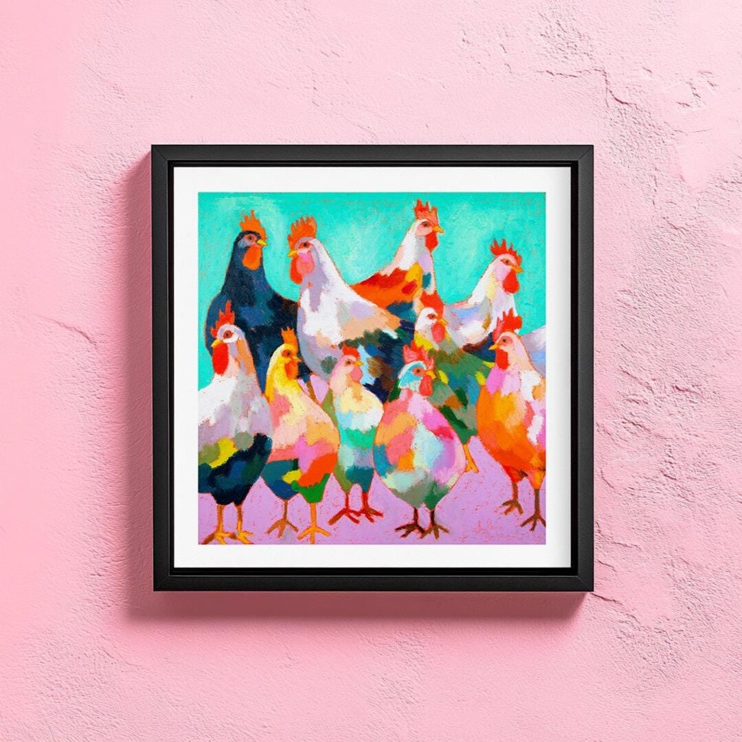 Chickens! Oil Pastel Art Print | Original Drawing | Happy Wall Art ...
