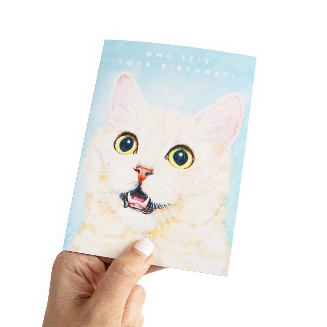 Omg Its Your Birthday Kitty Cat Greeting Card - Cute Funny Blank Bday ...