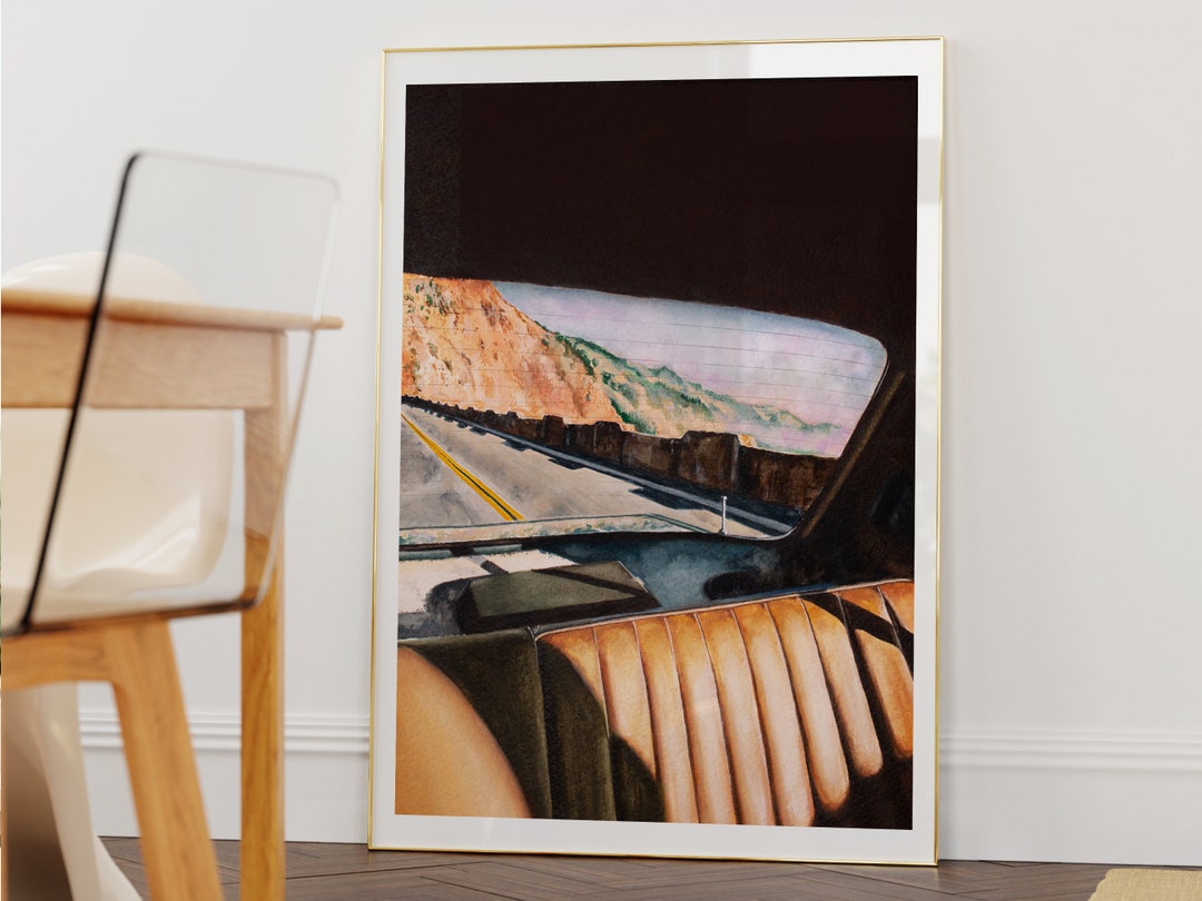 Retro Car 'looking Back' Art Print Vintage Mid - Etsy