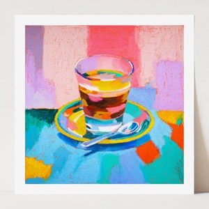 Coffee Espresso Oil Pastel Art Print. Original Drawing. Colorful Wall ...