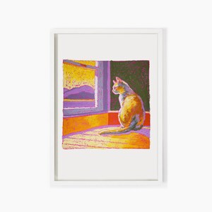 Sun Cat Still Life Art Print V2 | Oil Pastel Drawing | Modern Pop Art ...