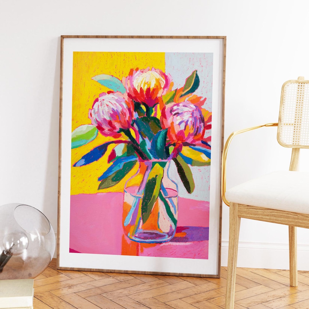 Poppin' Proteas Fine Art Print | Floral Still Life Original Drawing ...