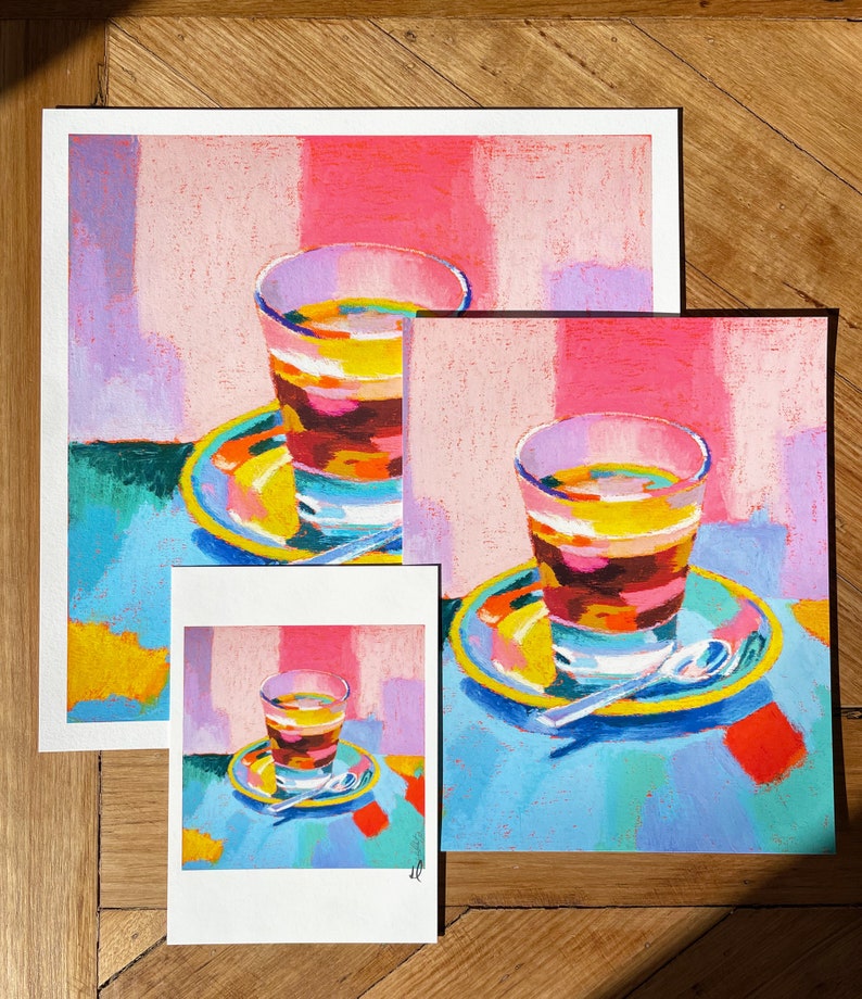 Coffee Espresso Oil Pastel Art Print. Original Drawing. Colorful Wall ...
