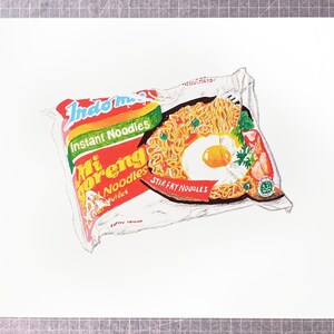 Noodles Art Print Food Illustration of Indonesian Mi Goreng - Etsy